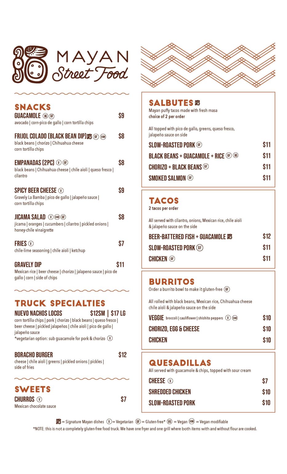 Mayan Street Food Menu - The Mayan Cafe